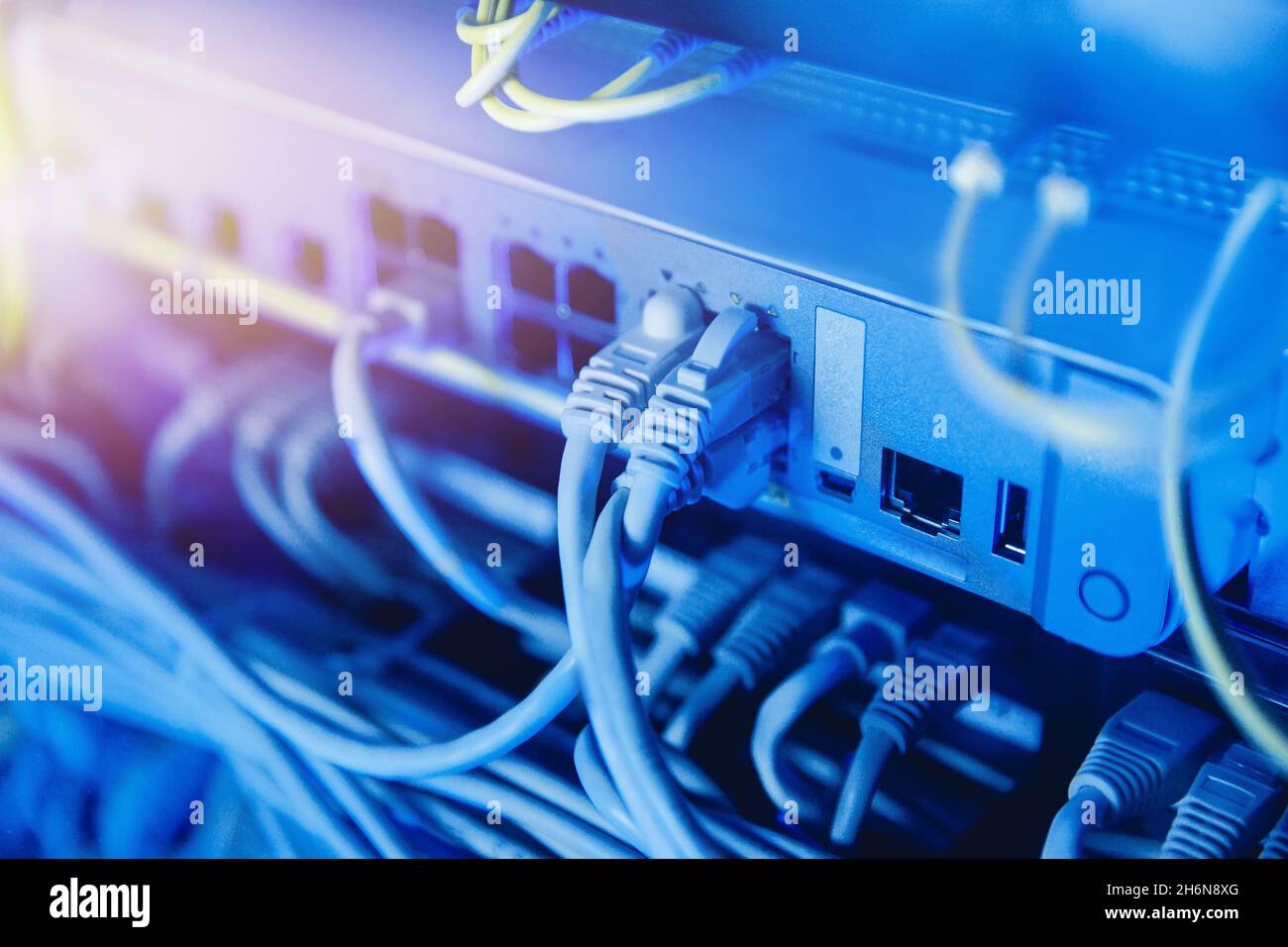 Fiber ethernet cable on network switches optical connector interface ...