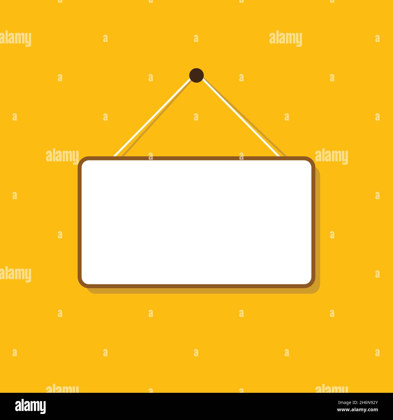 The empty signboard hanging on yellow background for notice, message ...