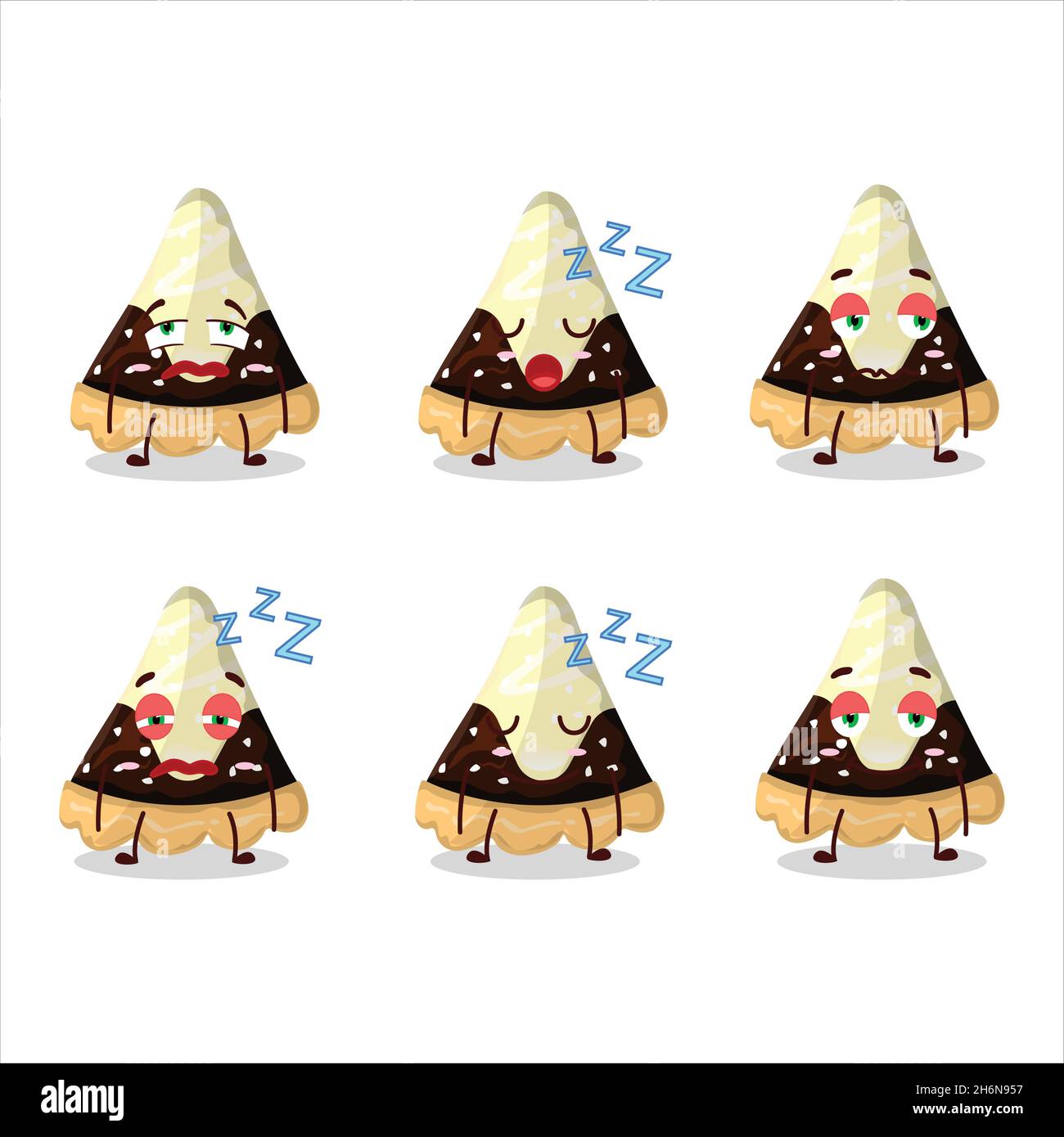 Cartoon character of slice of star chocolate pie with sleepy expression ...