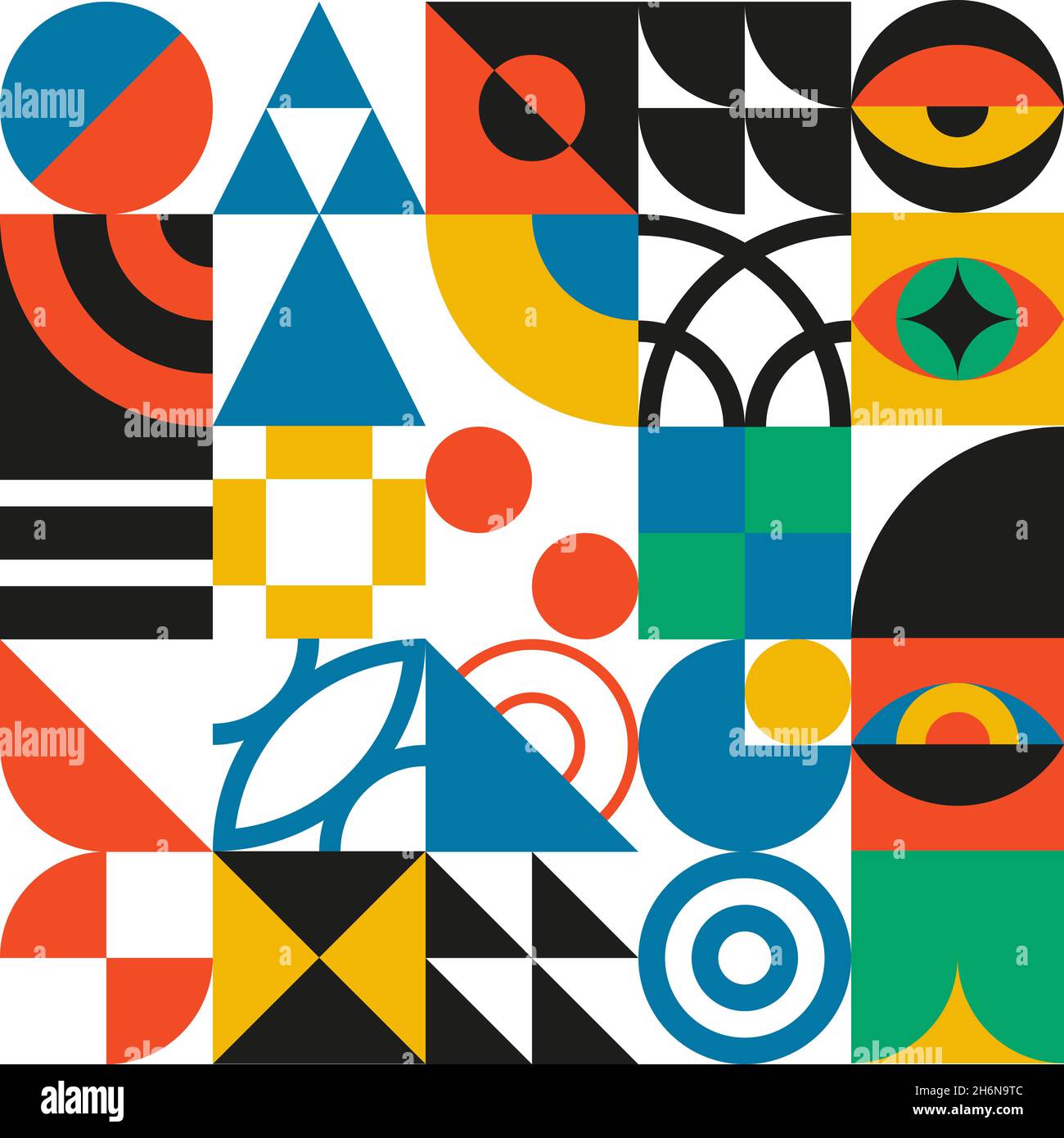 Bauhaus geometric design with eyes elements. Primitive modern shapes ...