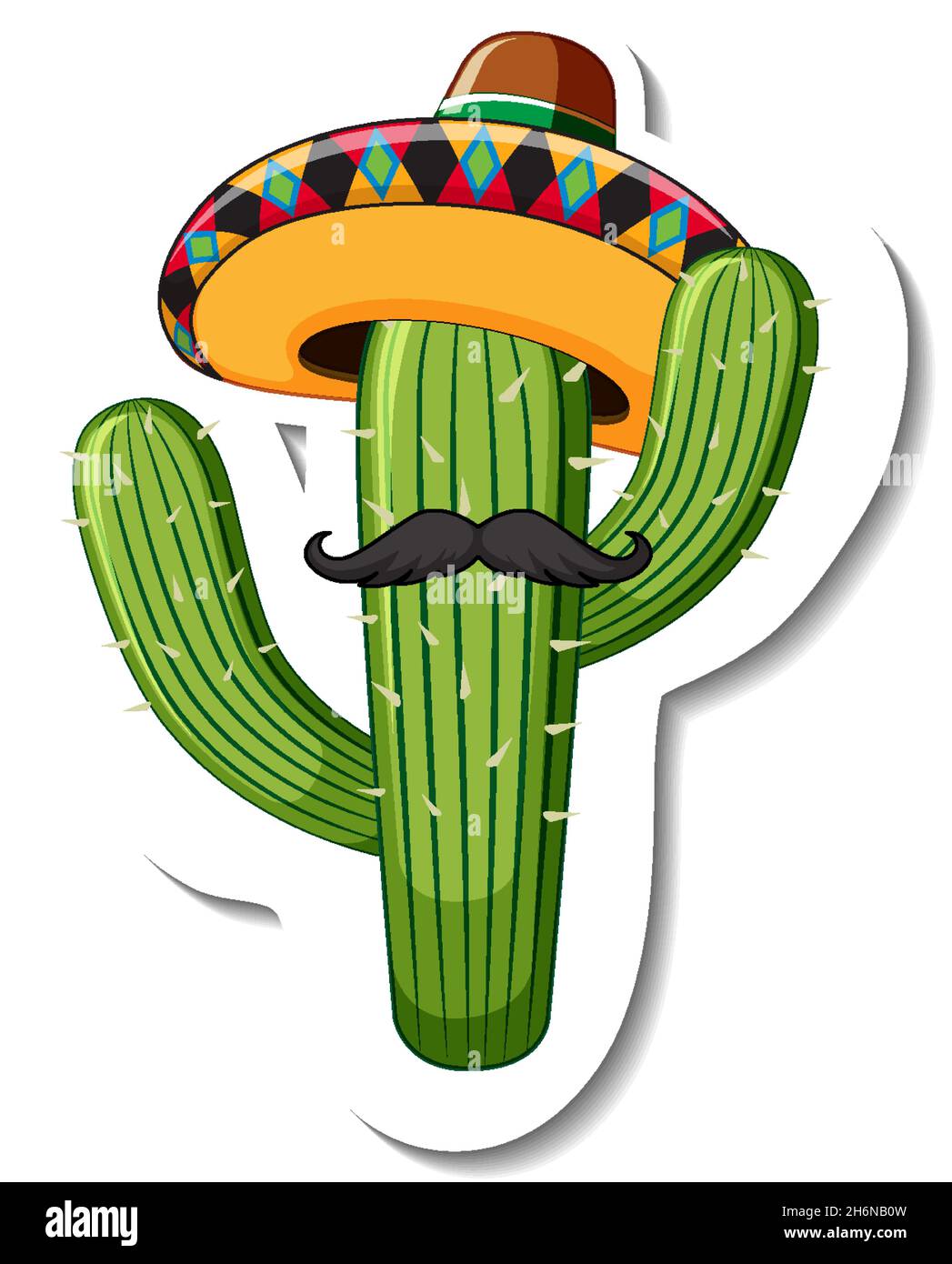 Cactus in mexican costume cartoon sticker illustration Stock Vector ...