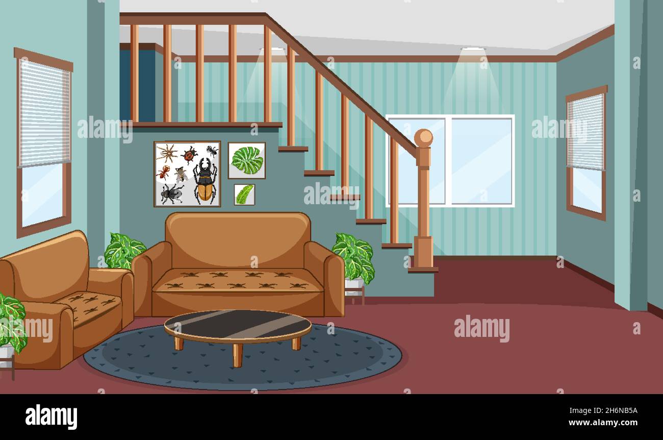 Living room interior design with furnitures illustration Stock Vector ...