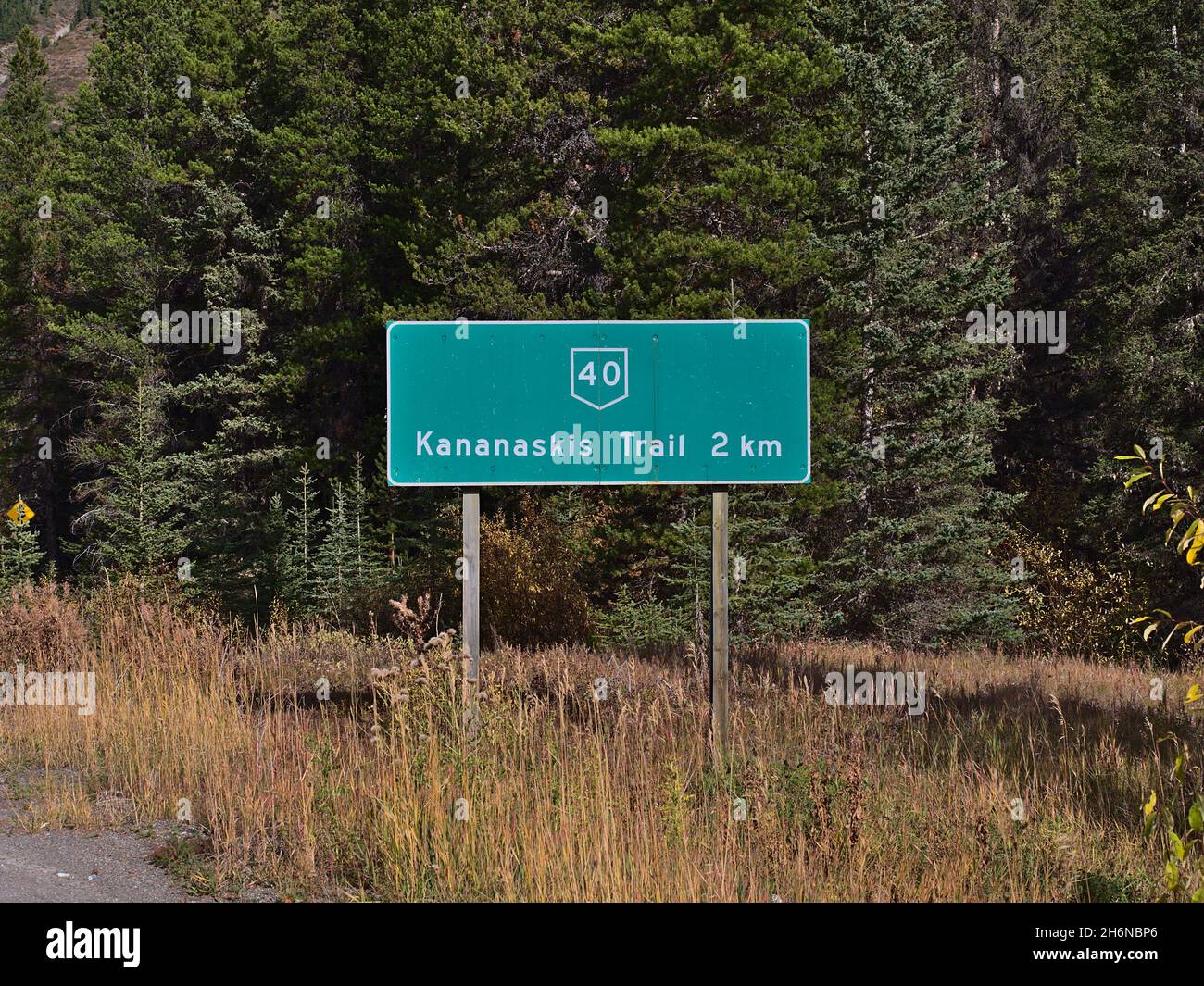 View of green road sign with white lettering beside rural road in ...