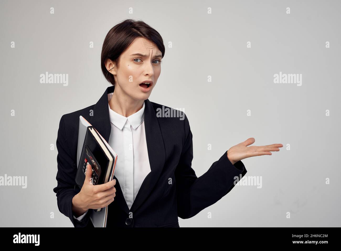 female manager with glasses self-confidence isolated background Stock ...