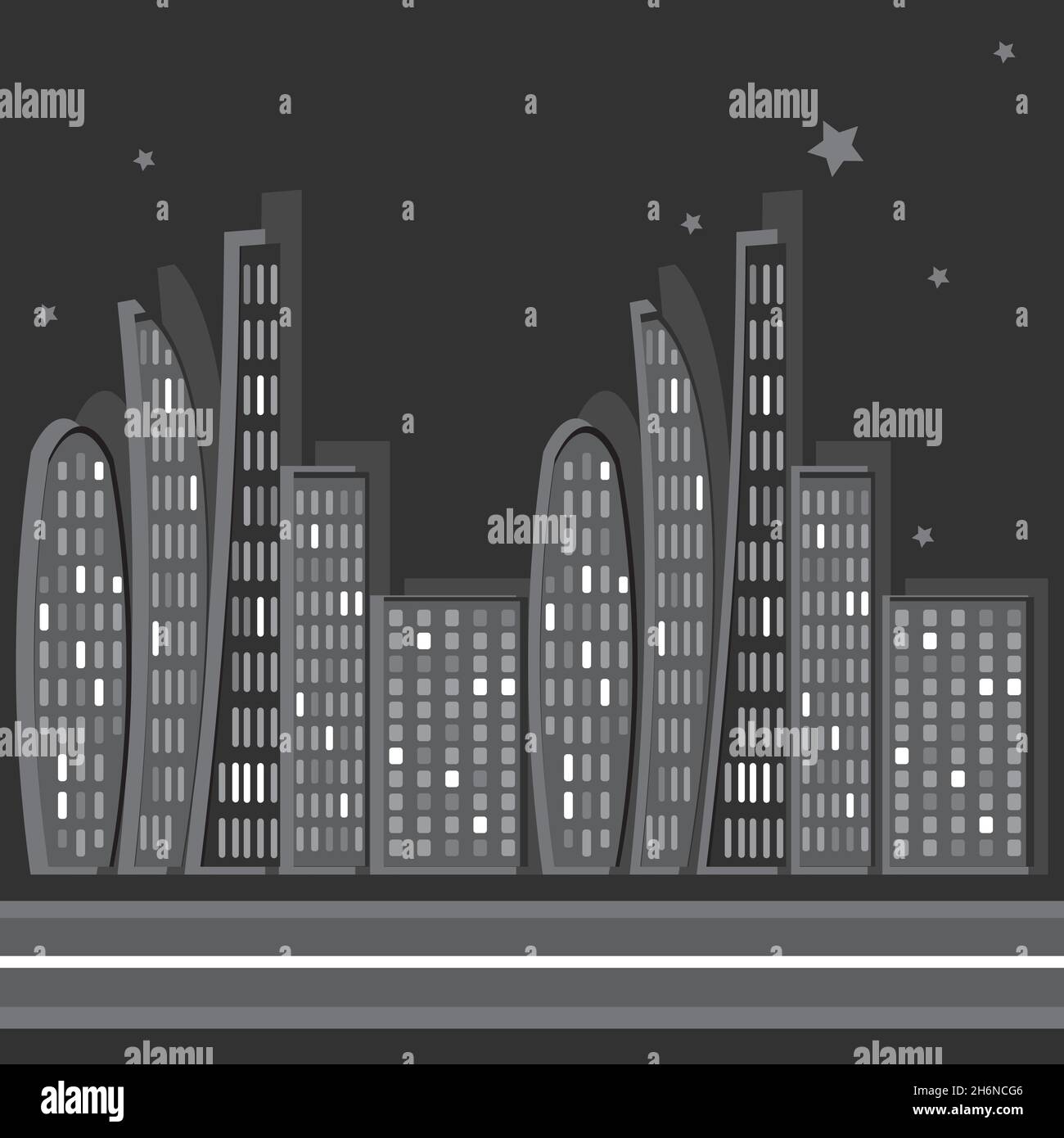 Pattern, endless ribbon on a square background - a stylized night city ...