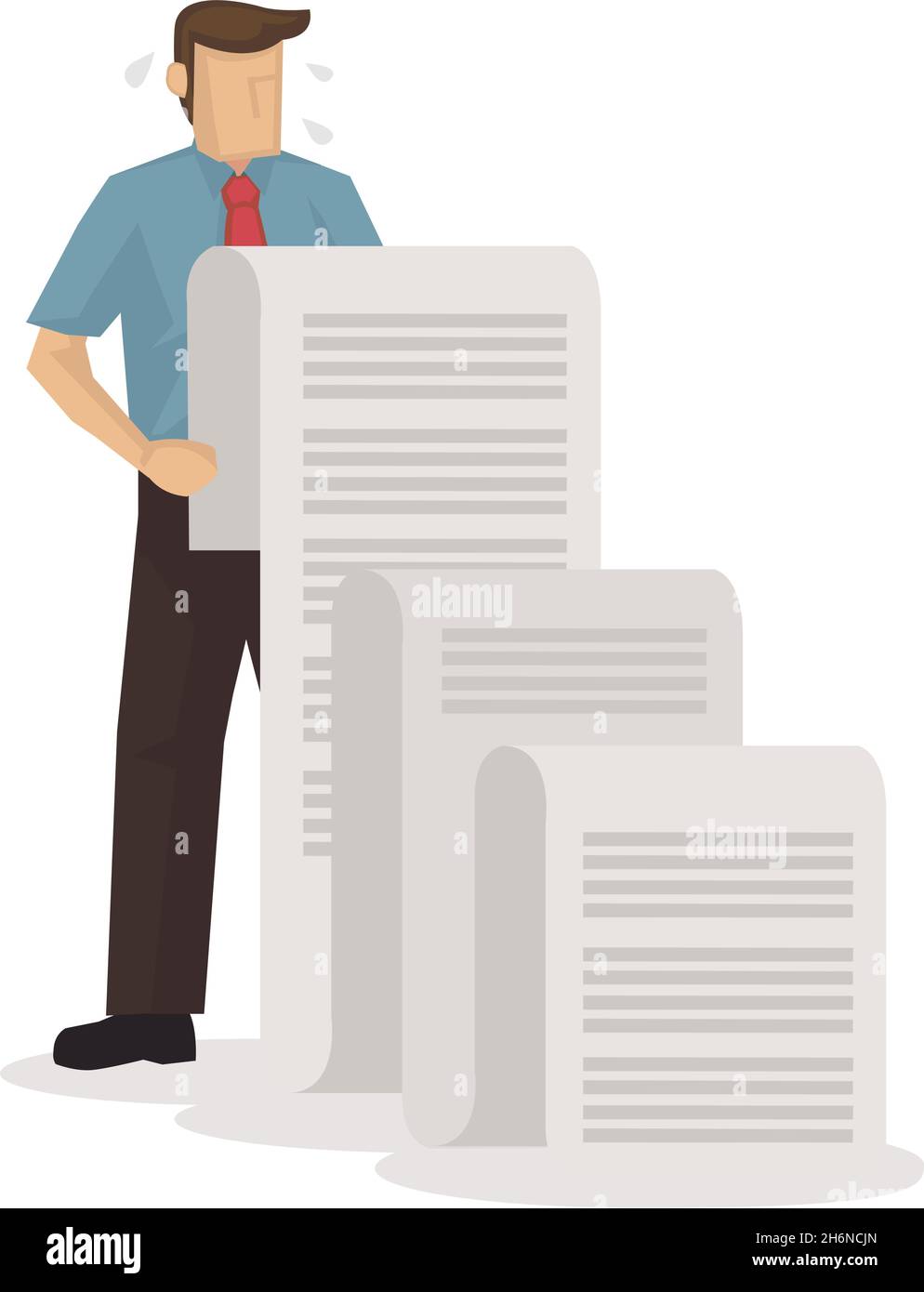 Business employee holding a long list of tasks. Businessman busy with ...