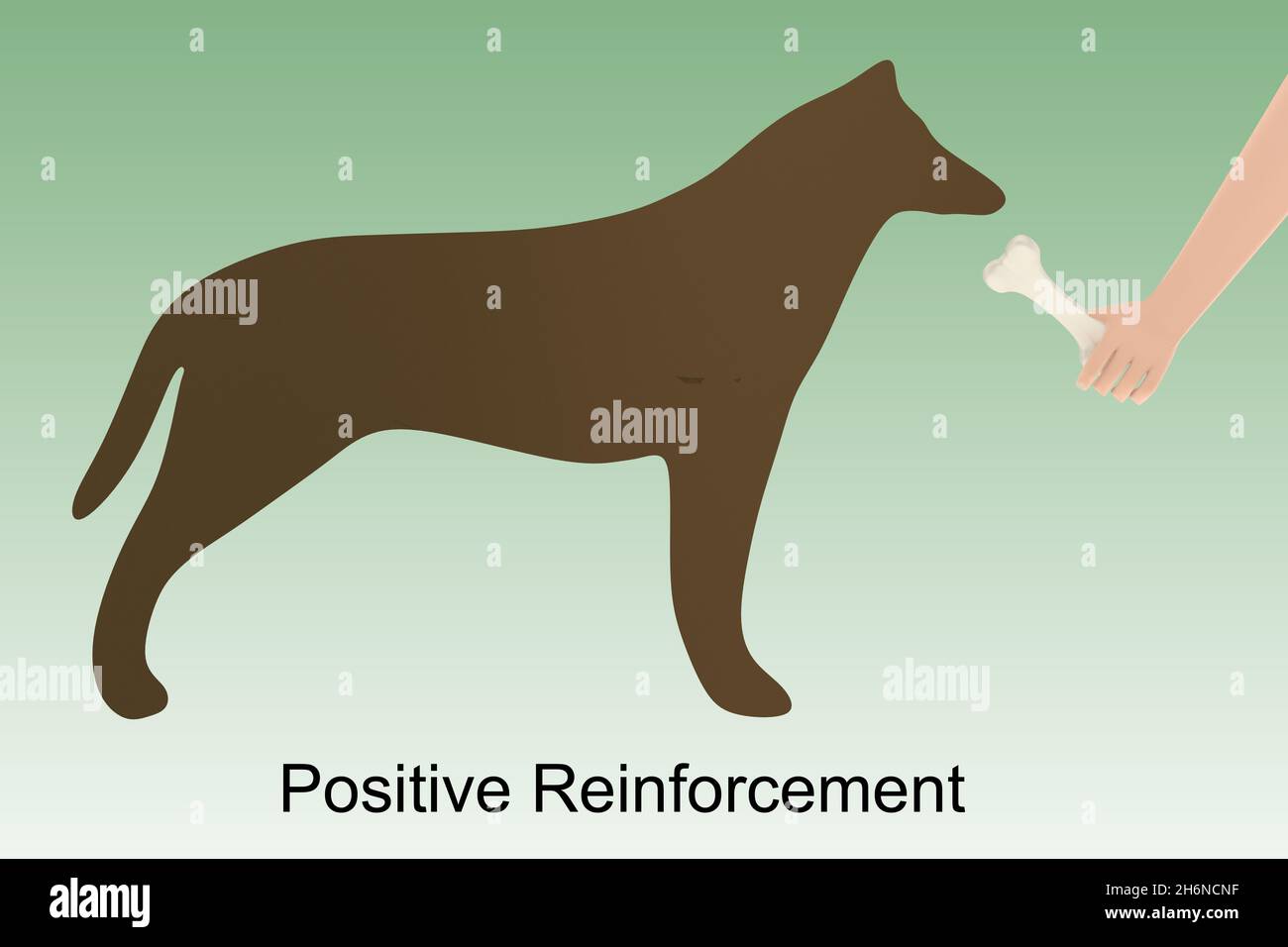 3D illustration of a dog with the script Positive Reinforcement ...