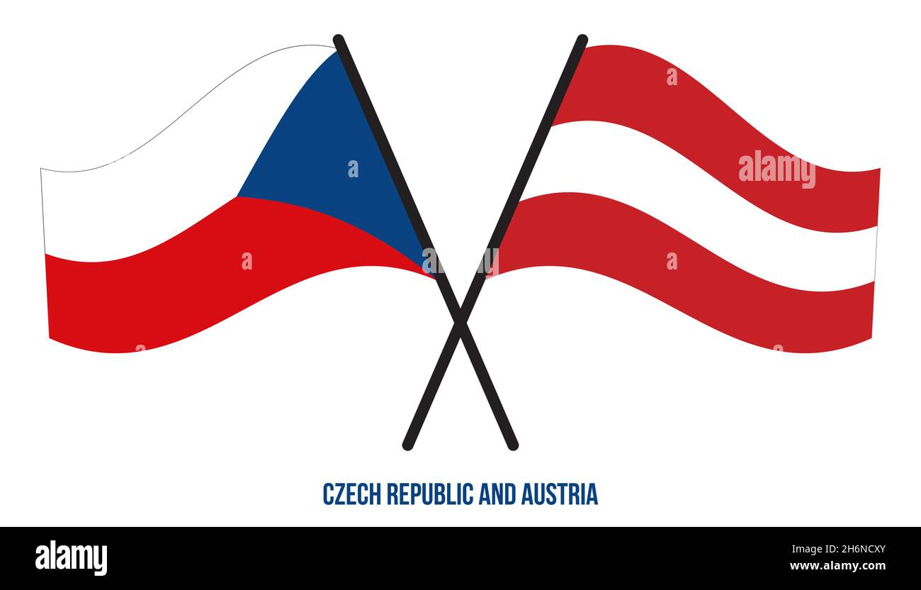 Czech Republic and Austria Flags Crossed And Waving Flat Style ...