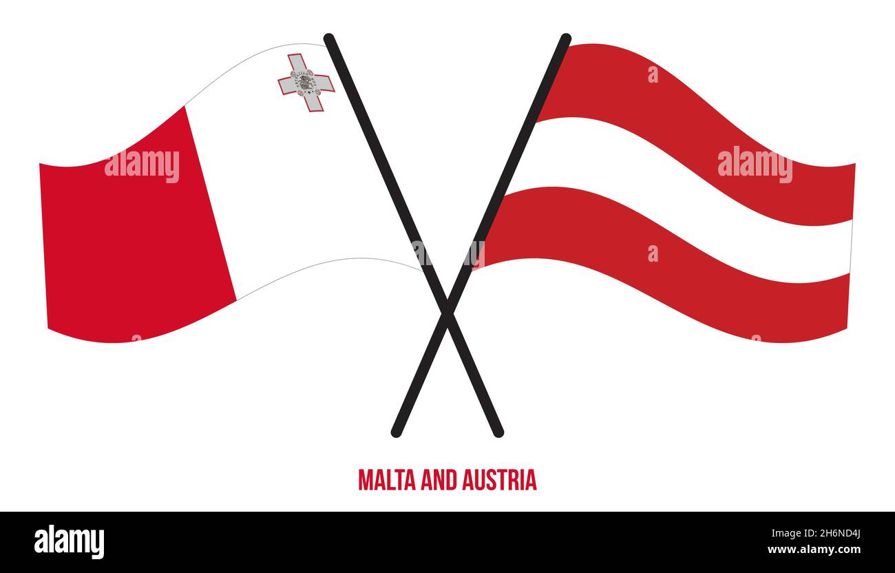Malta and Austria Flags Crossed And Waving Flat Style. Official ...