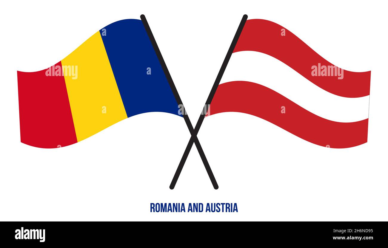 Romania and Austria Flags Crossed And Waving Flat Style. Official ...