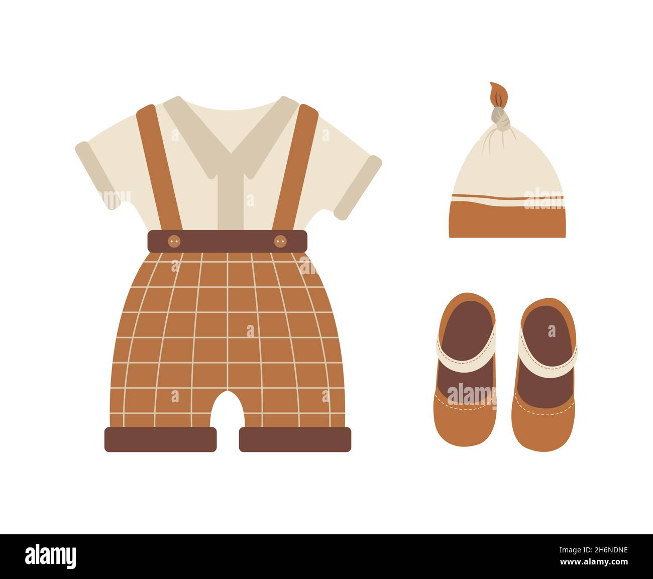 Baby boho clothes. Cute boy wardrobe. Kids scandinavian outfit. Vector ...