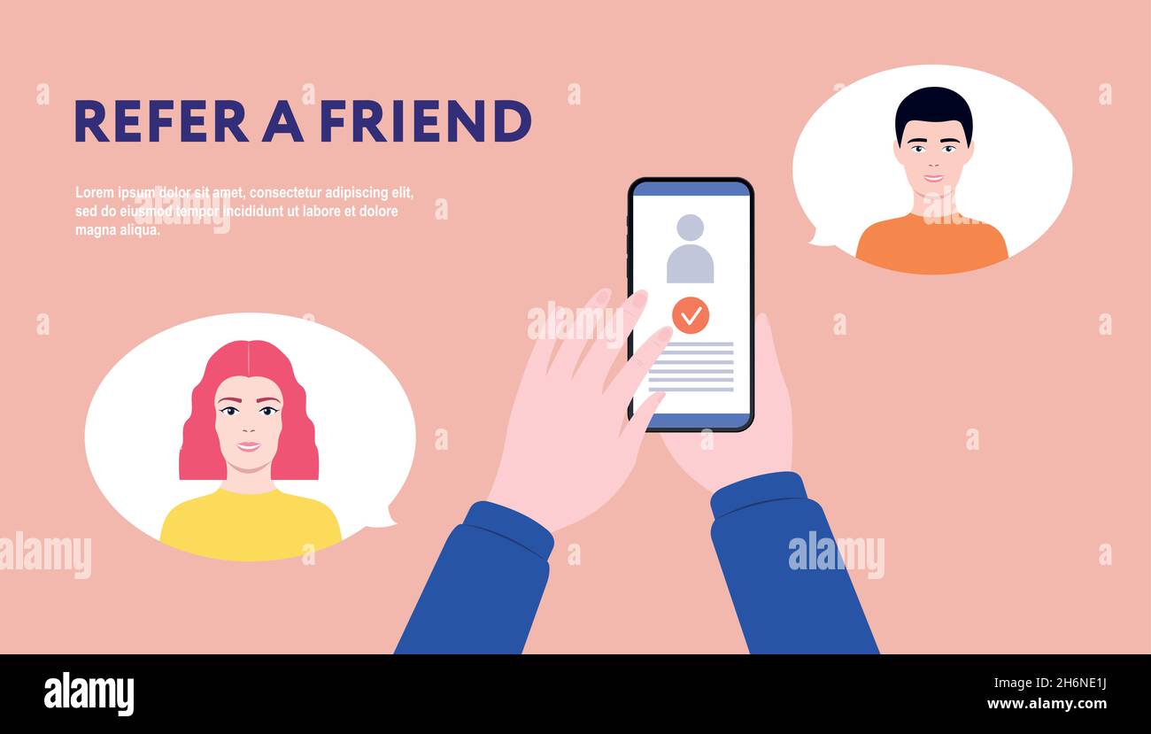 Design concept with people inviting friends to social media marketing ...