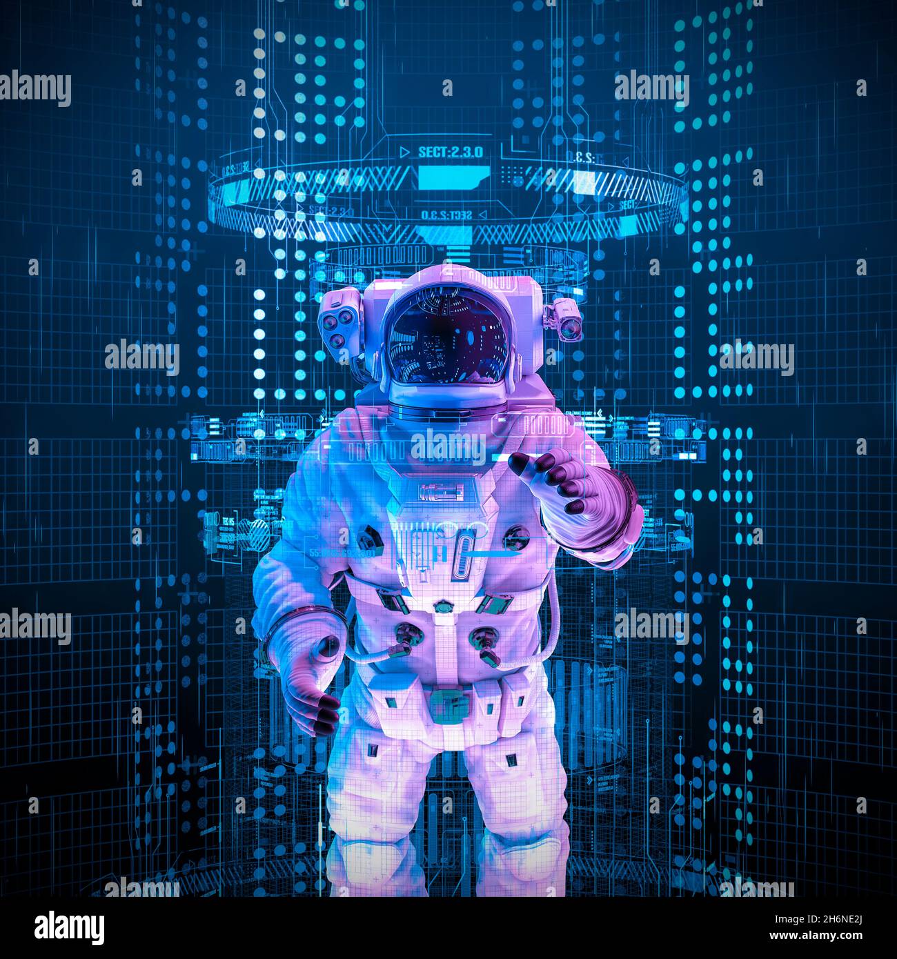 Data interface explorer astronaut - 3D illustration of space suit ...