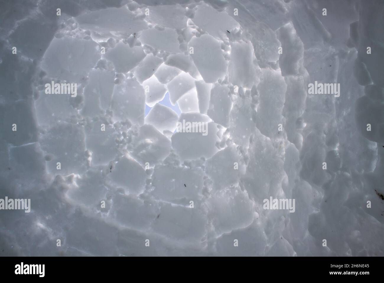 View of the inside structure of the roof an hand made igloo with snow ...