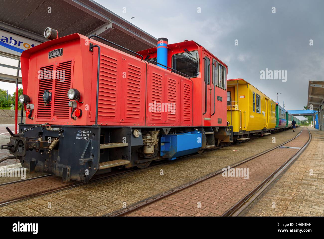Borkum island train in the harbor on Borkum, East Frisian Islands ...