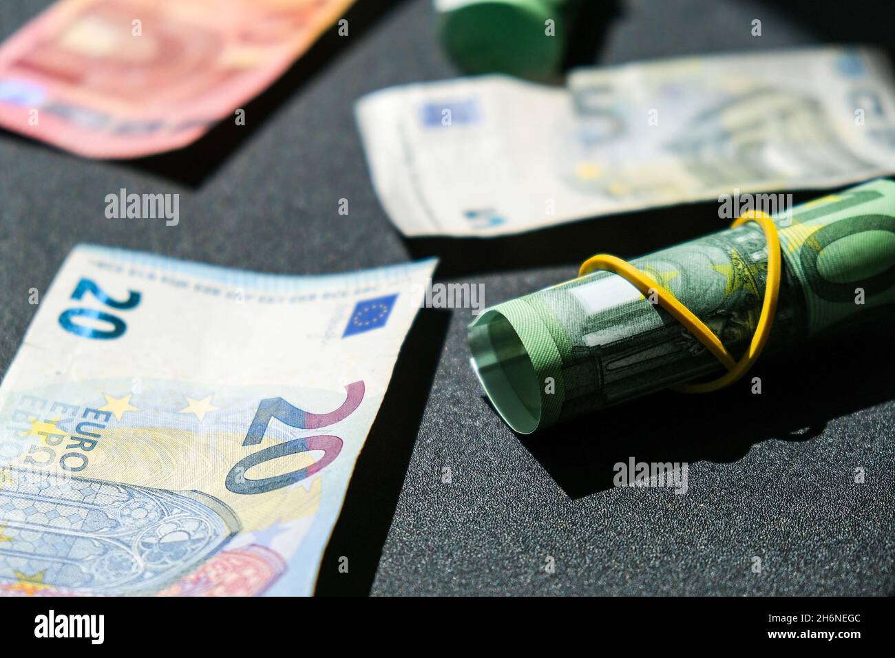 Close up of Euro money roll. Euro banknote set cash money - EU currency ...