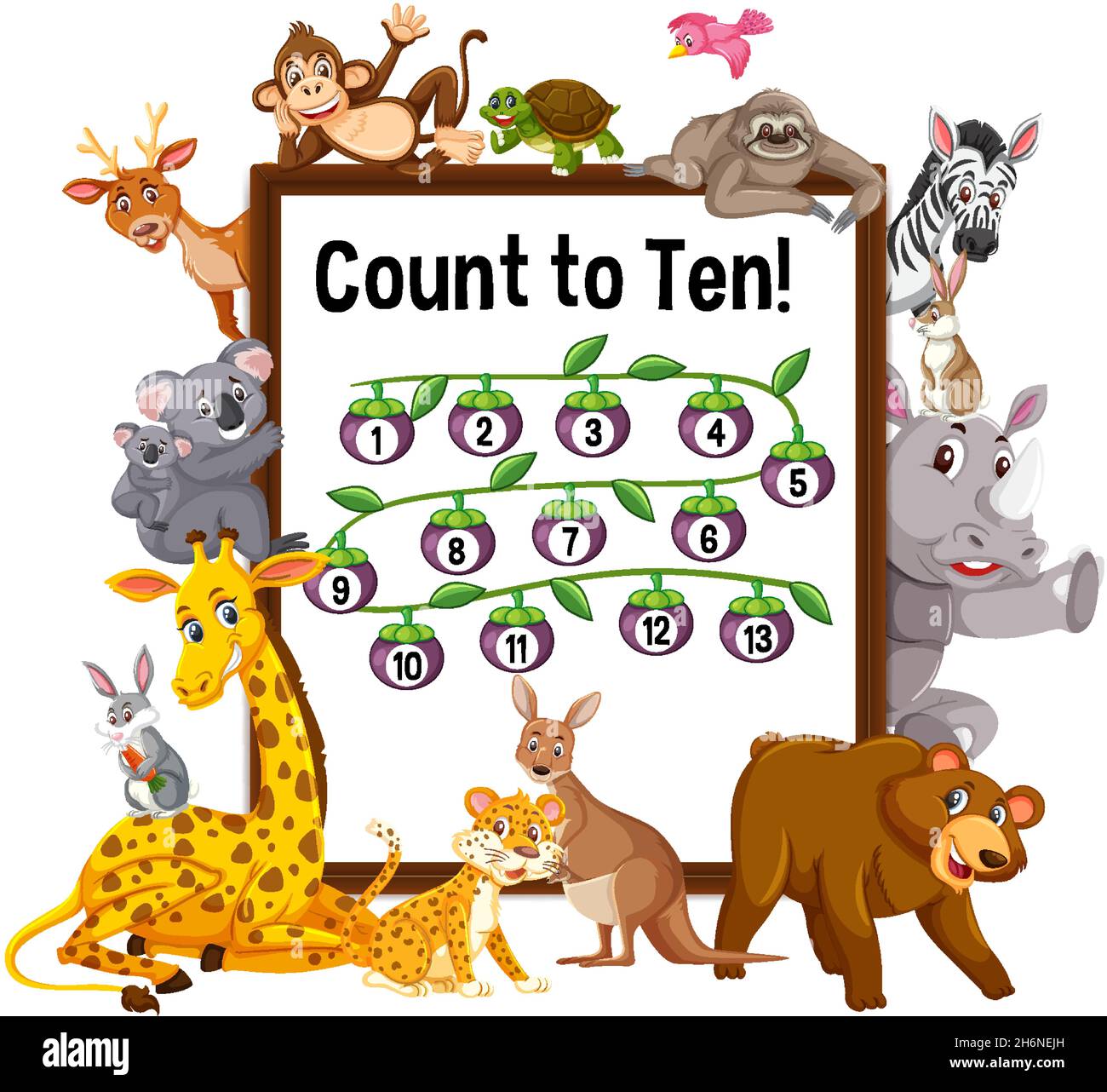 Count to ten board with wild animals illustration Stock Vector Image ...