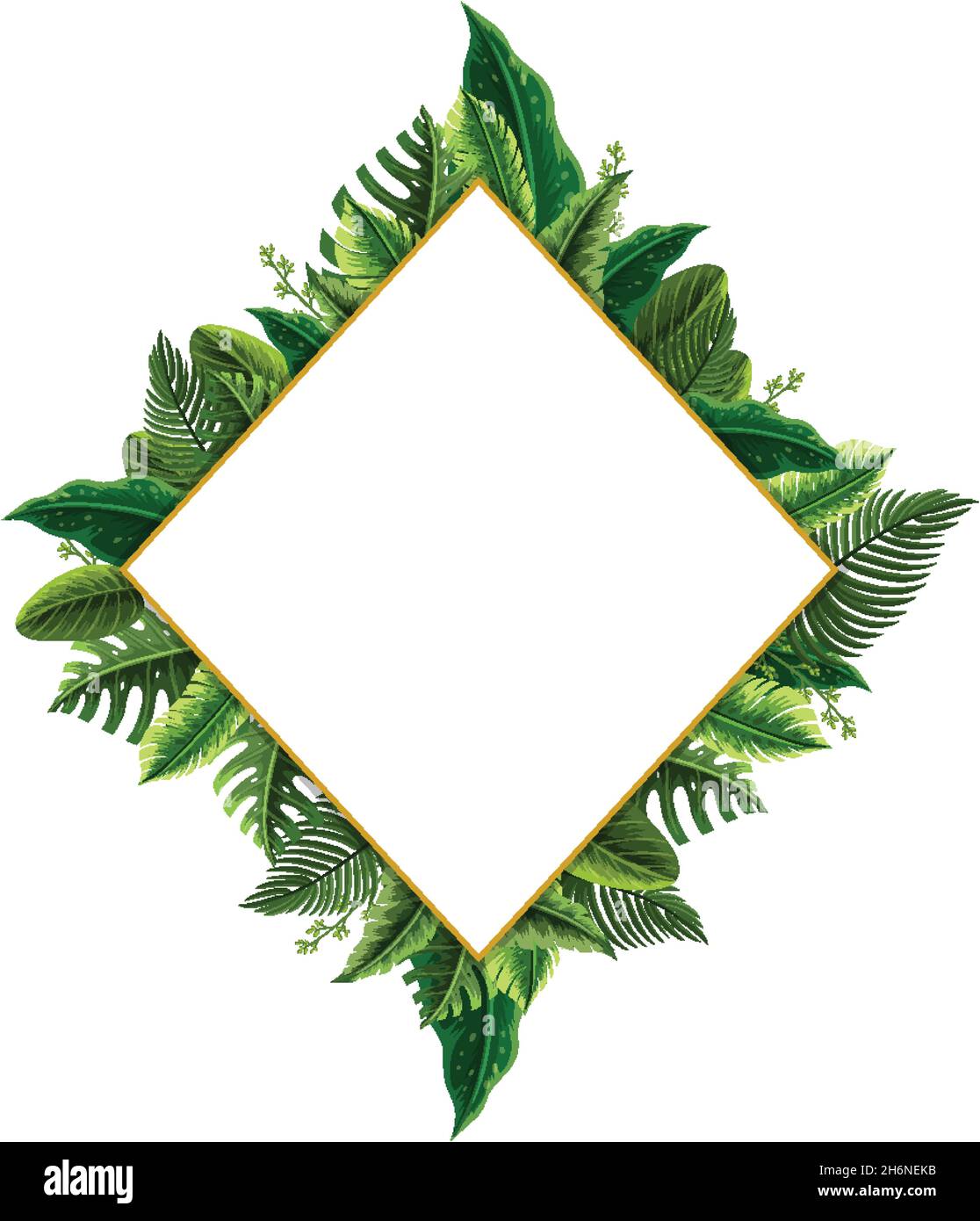 Rotated square frame with tropical green leaves illustration Stock ...