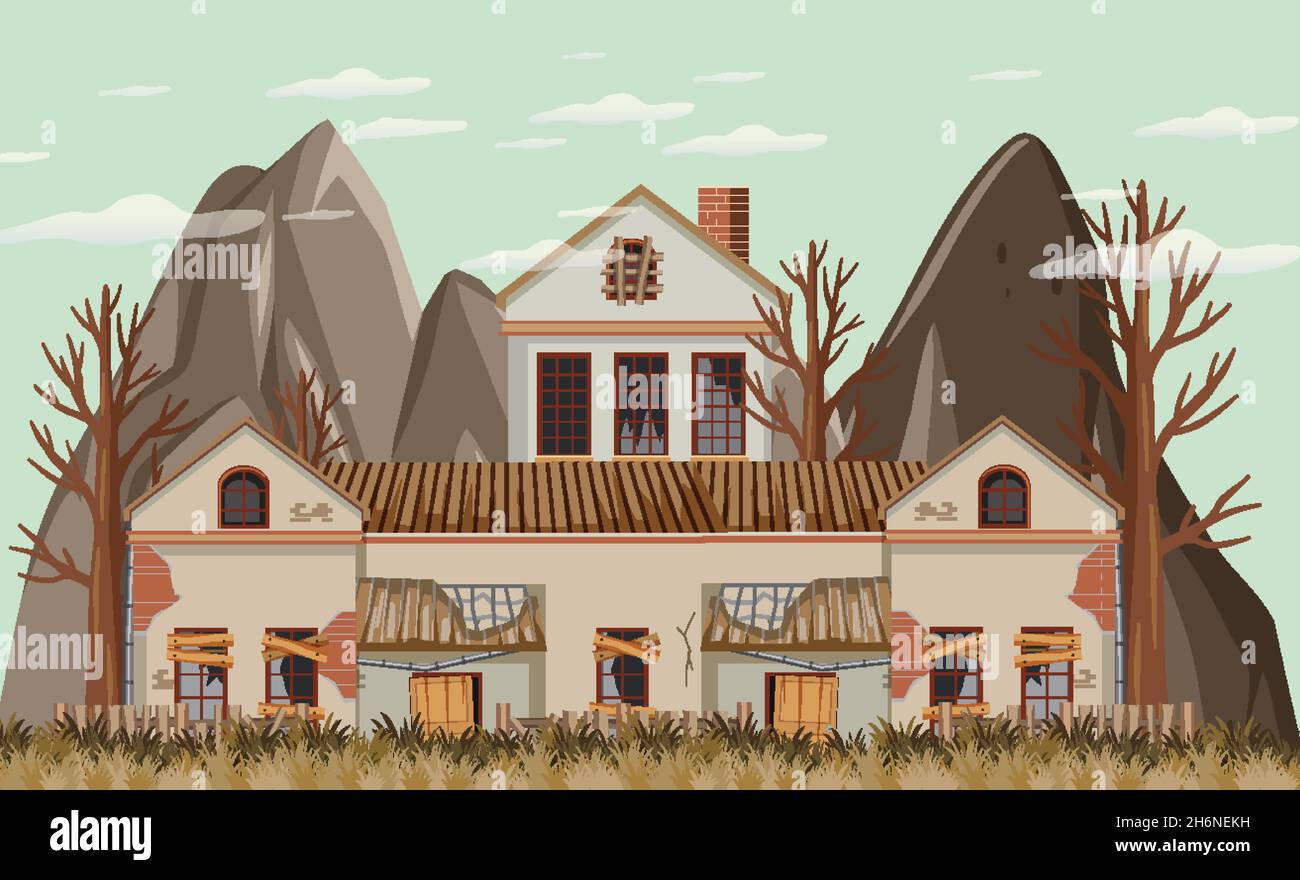 Isolated old broken house in the rural illustration Stock Vector Image ...