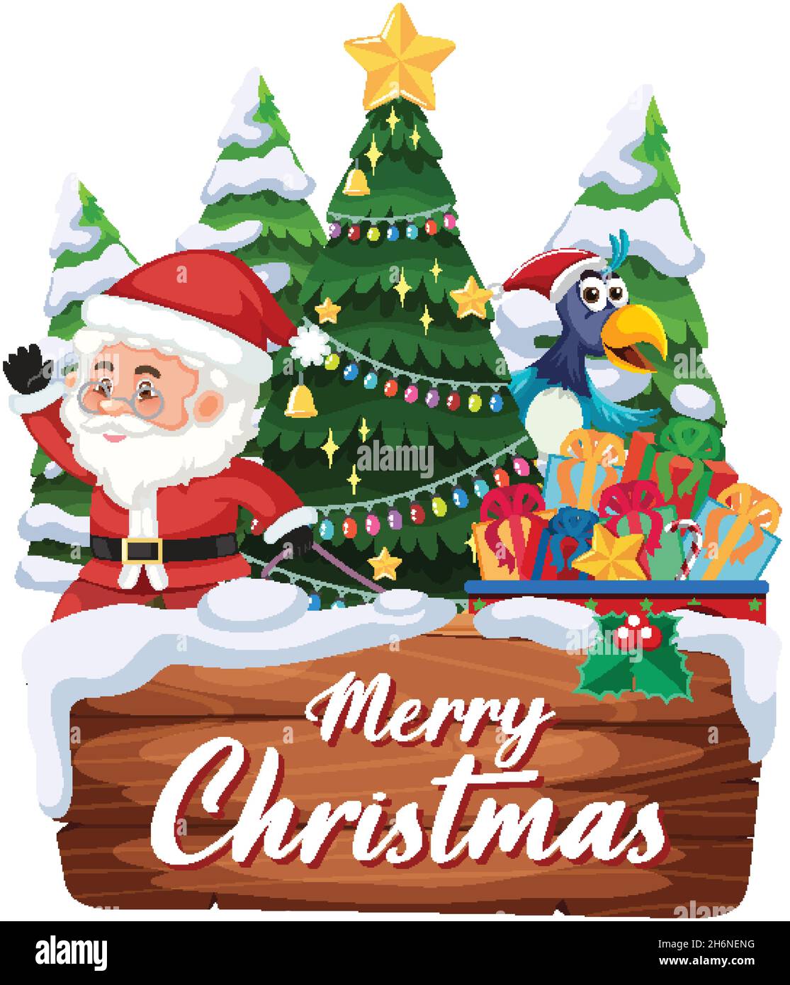 Merry Christmas banner with Santa Claus cartoon character illustration ...