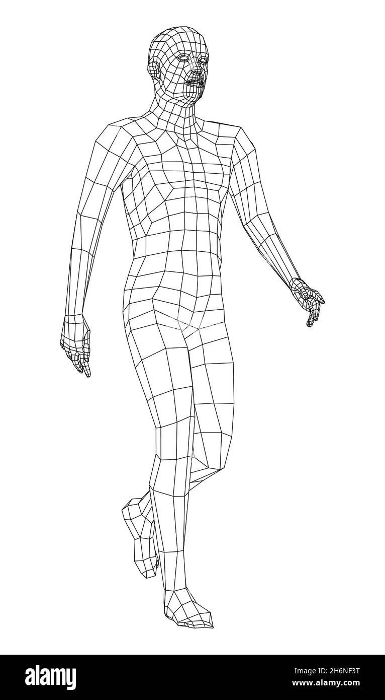 Wireframe walking man. 3d illustration Stock Photo - Alamy
