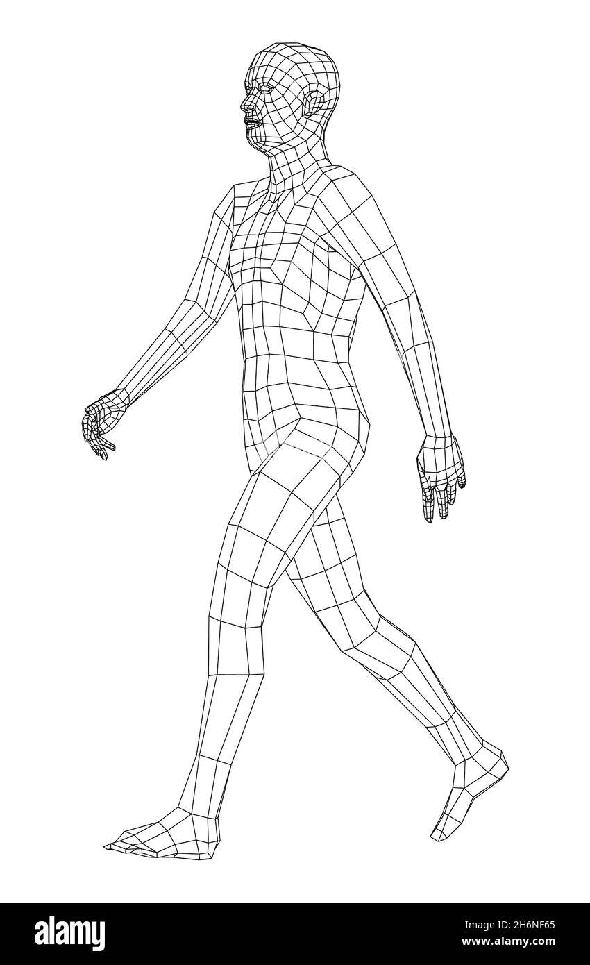 Wireframe walking man. 3d illustration Stock Photo - Alamy