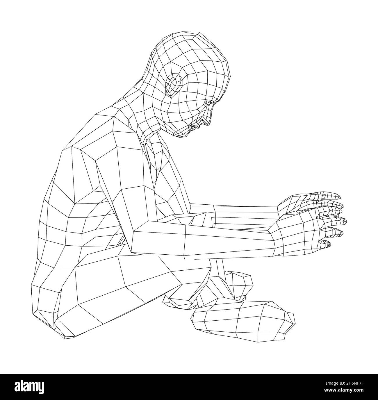 Wireframe man relaxing in lotus position. 3d illustration Stock Photo ...