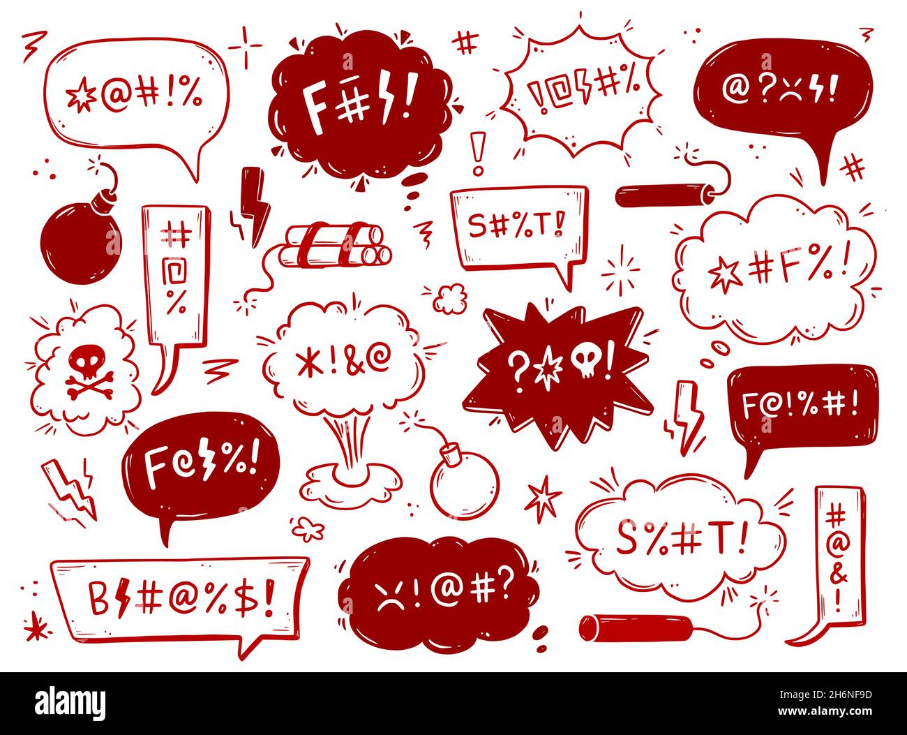 Swear word speech bubble set. Curse, rude, swear word for angry, bad ...