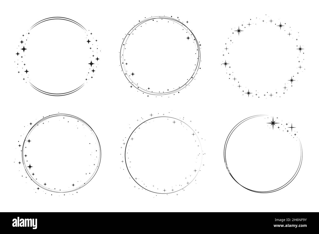 Sparkle star circle frame set. Wreath ring stardust border for party ...