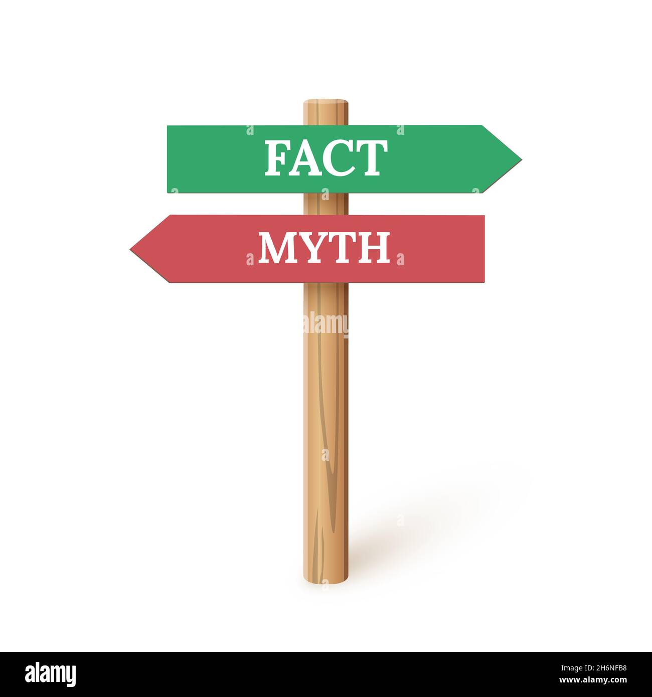 Sign direction with myth and fact vector illustration. 3d wooden ...