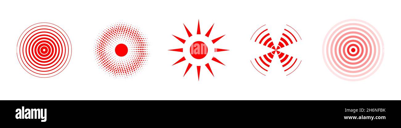 Pain location symbols set. Vector red ache pointing signs isolated on ...