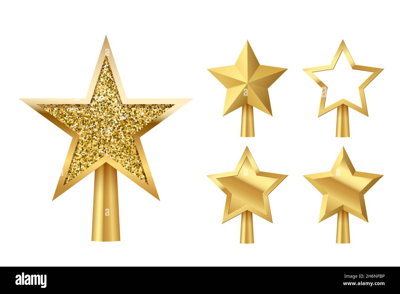 Christmas gold tree topper set vector illustration. 3d realistic golden ...