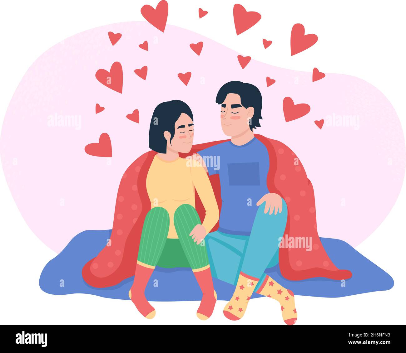 Couple cuddling 2D vector isolated illustration Stock Vector Image ...