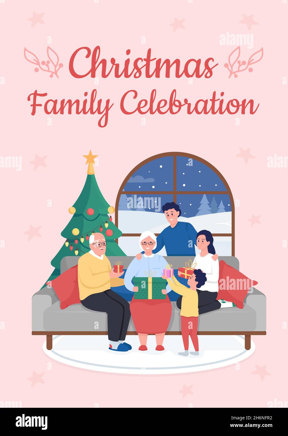 Christmas family celebration poster flat vector template Stock Vector ...