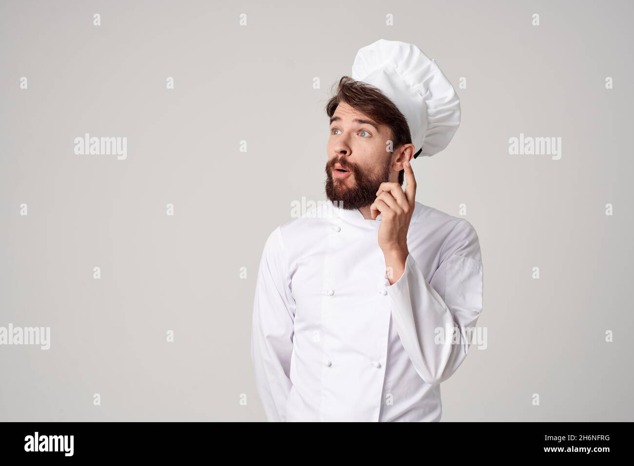 male cook work uniform profession kitchen stuff light background Stock ...