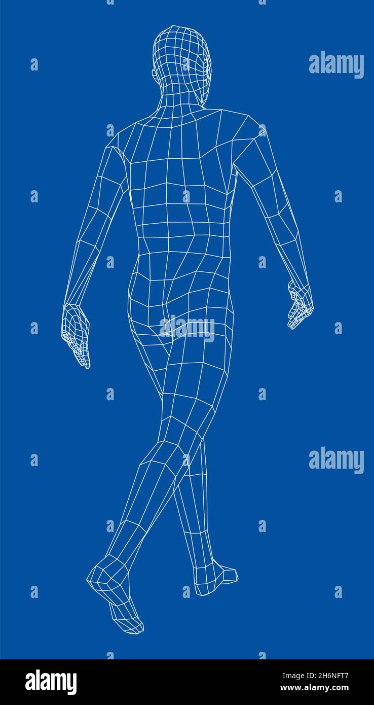 Wireframe walking man. 3d illustration Stock Photo - Alamy