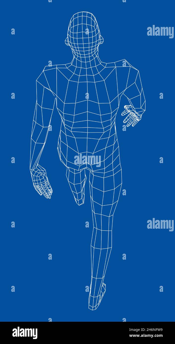 Wireframe walking man. 3d illustration Stock Photo - Alamy