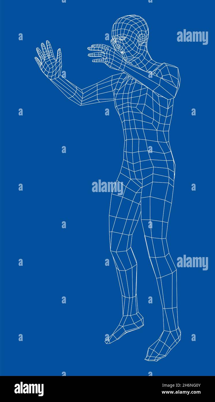 Wireframe jumping man. 3d illustration Stock Photo - Alamy