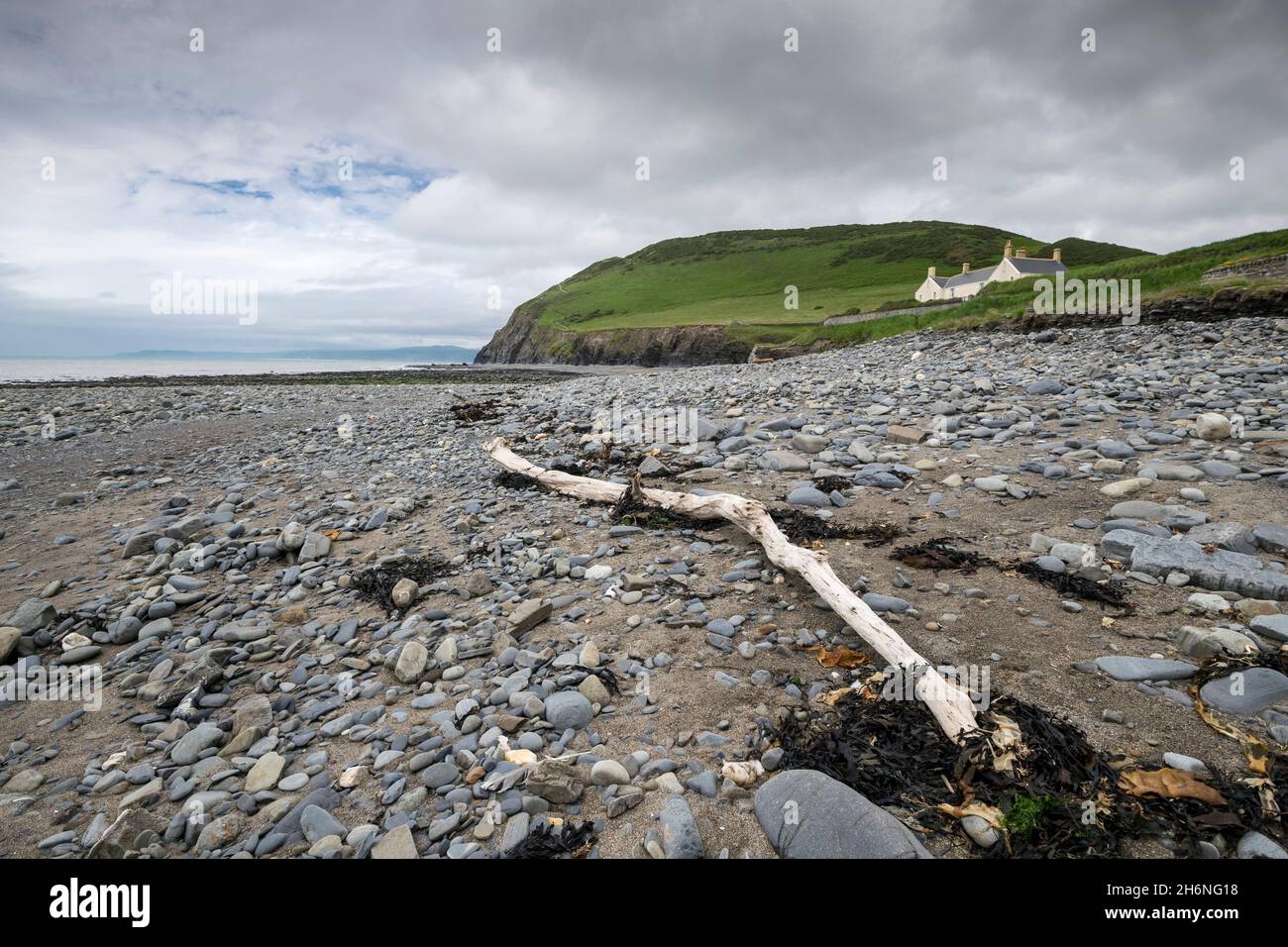 Sarn Gynfelyn shingle beach at Wallog on the coast of Cardigan bay near ...