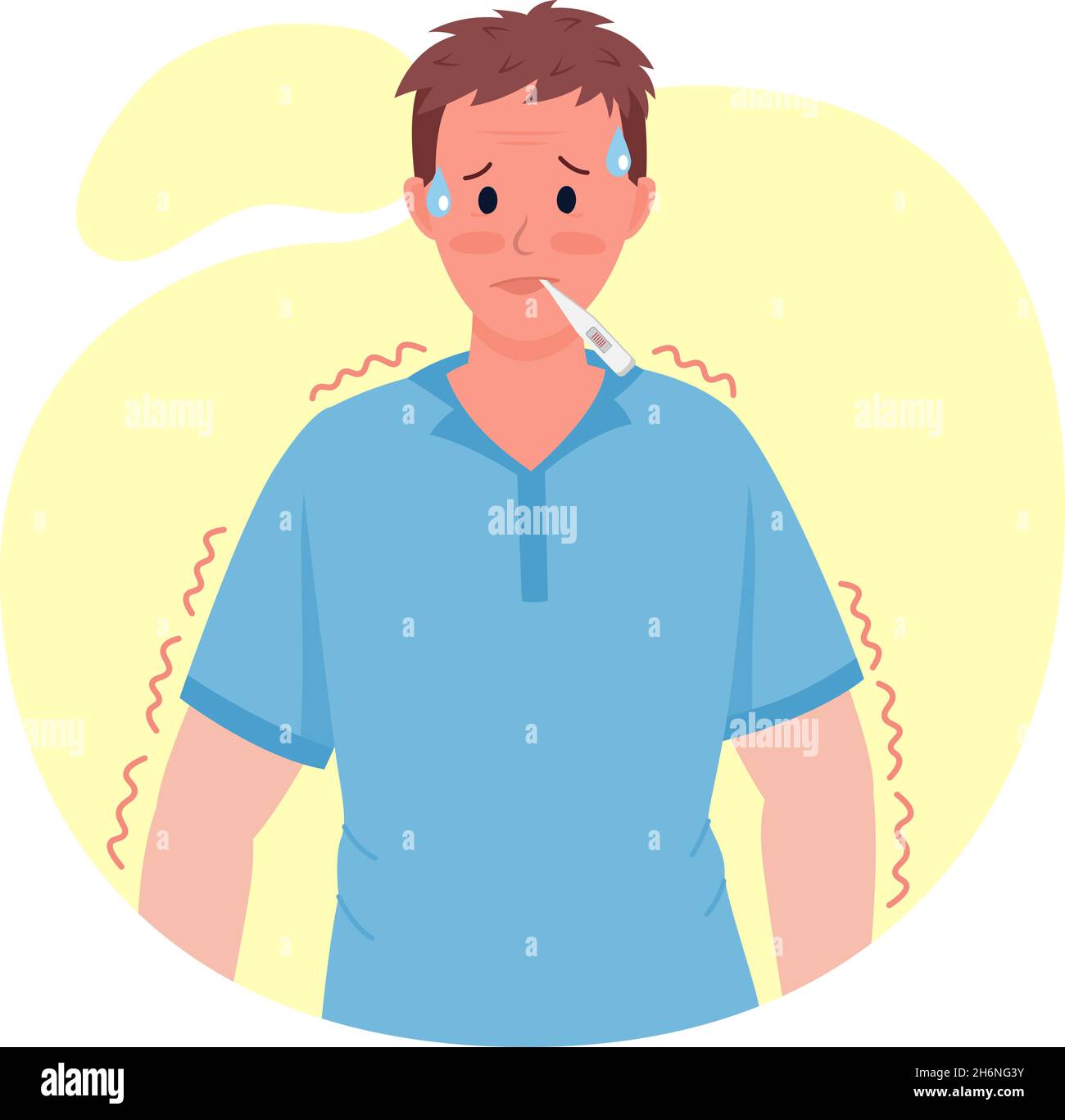 Man with high temperature semi flat color vector character Stock Vector ...