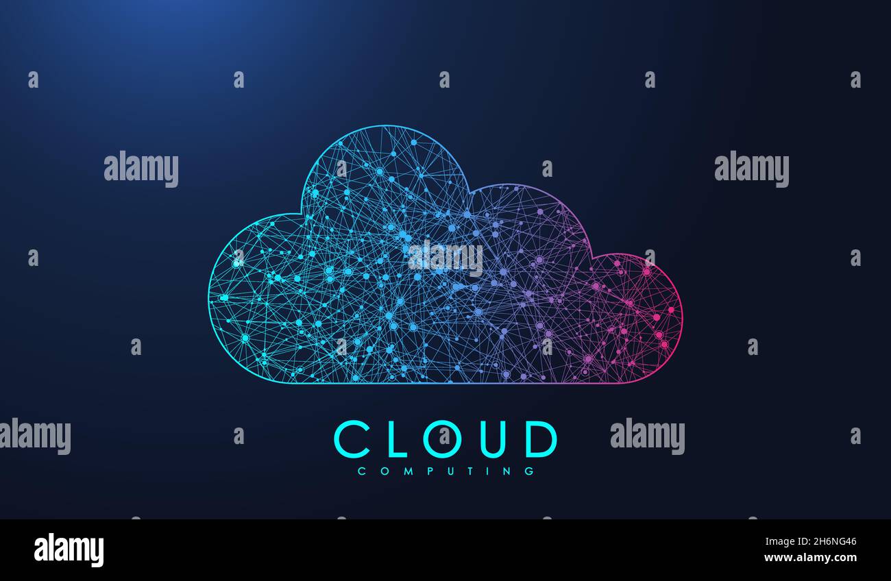 Cloud computing technology concept. Polygonal wireframe cloud storage sign with dots and lines ...