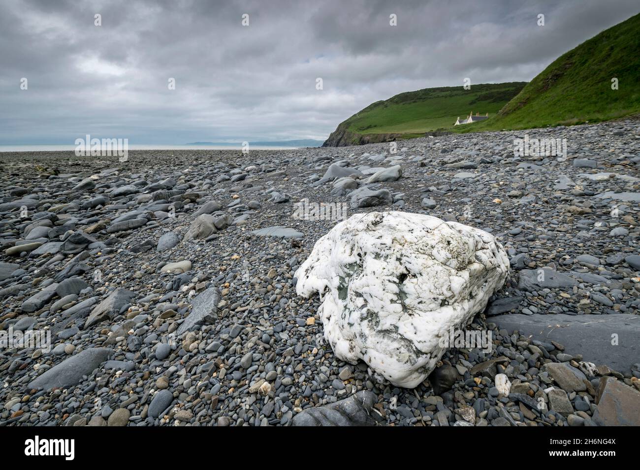 Sarn Gynfelyn shingle beach at Wallog on the coast of Cardigan bay near ...