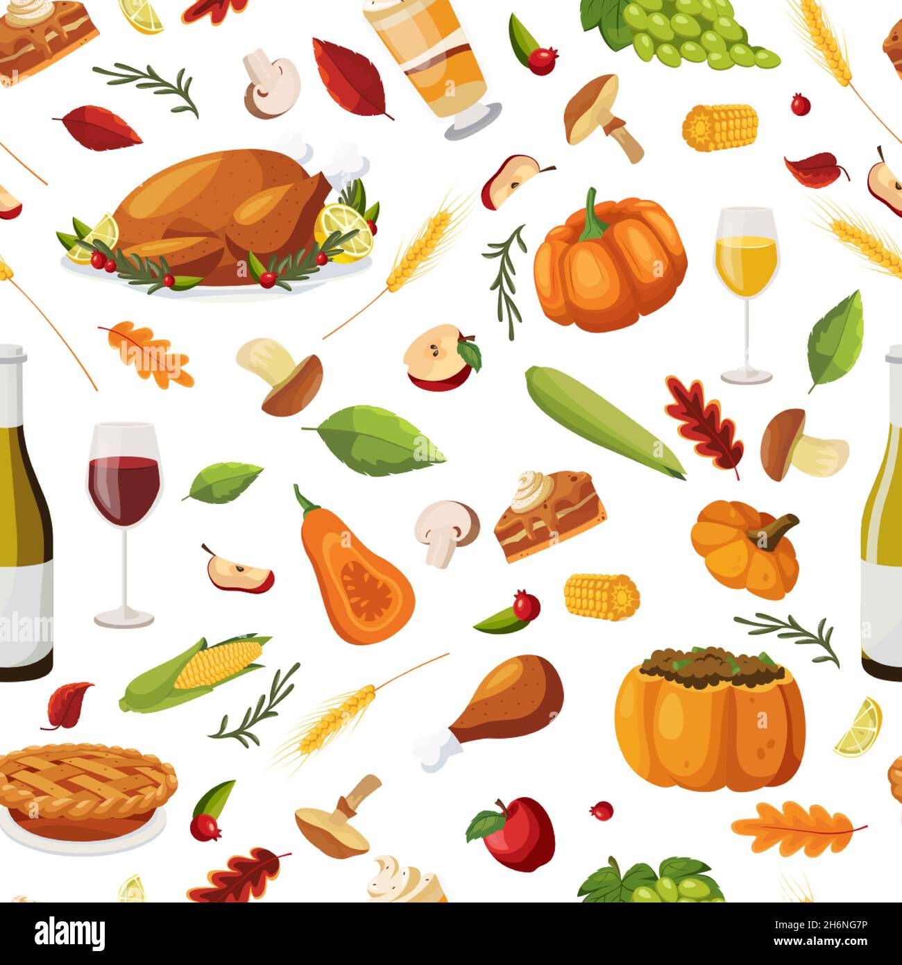 Thanksgiving holiday meal seamless pattern. Vector flat cartoon menu ...