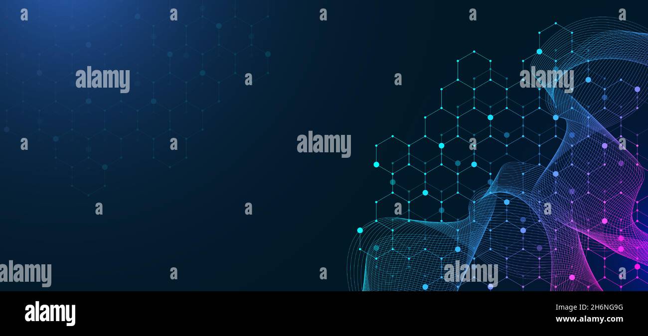 Technology abstract lines and dots connect background with hexagons ...