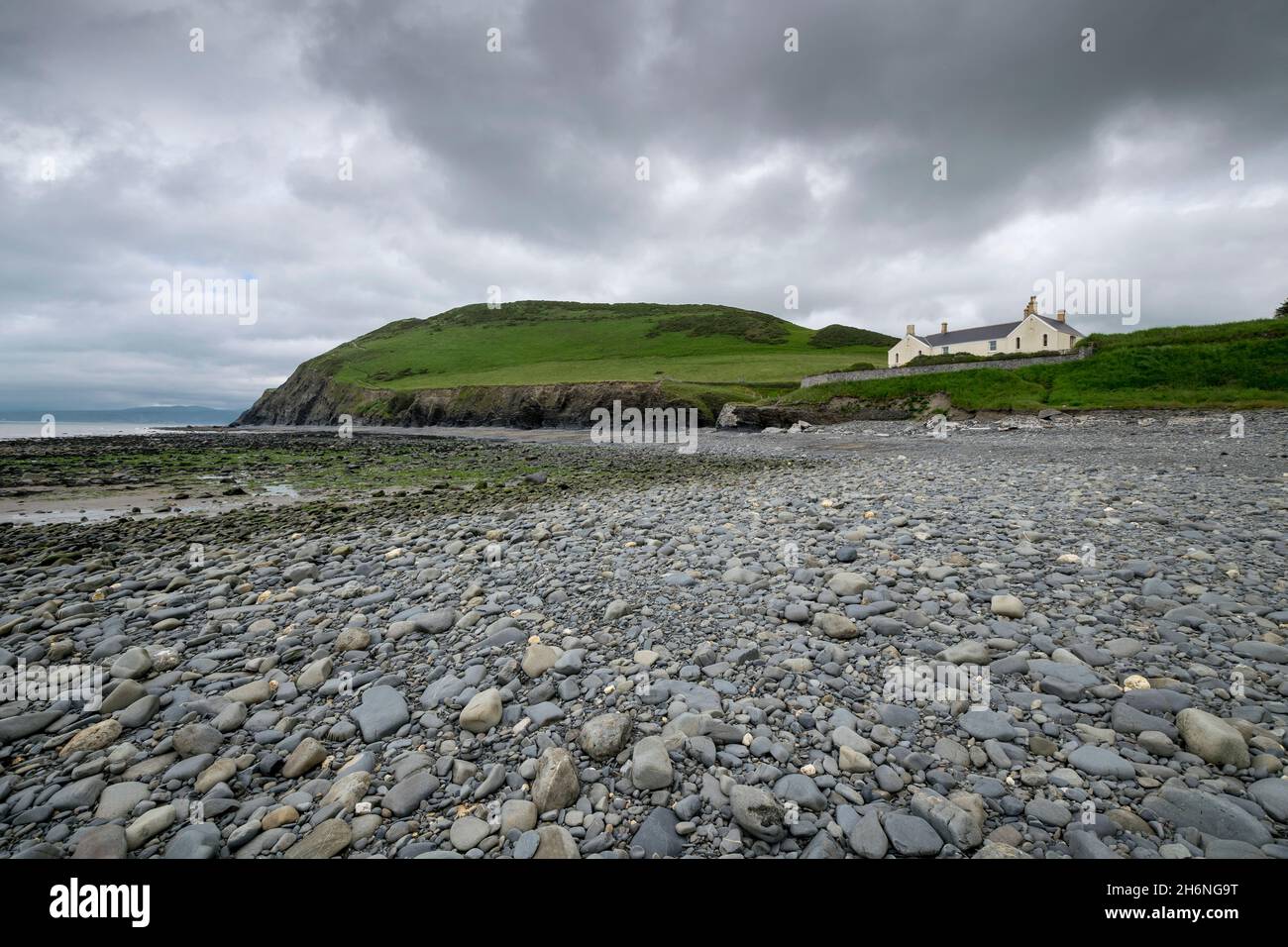 Sarn Gynfelyn shingle beach at Wallog on the coast of Cardigan bay near ...