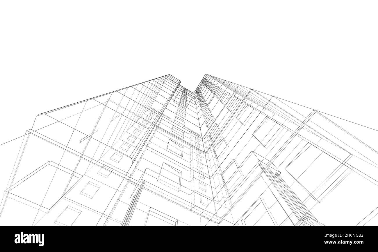 Wire-frame model of a multi-storey building Stock Photo - Alamy