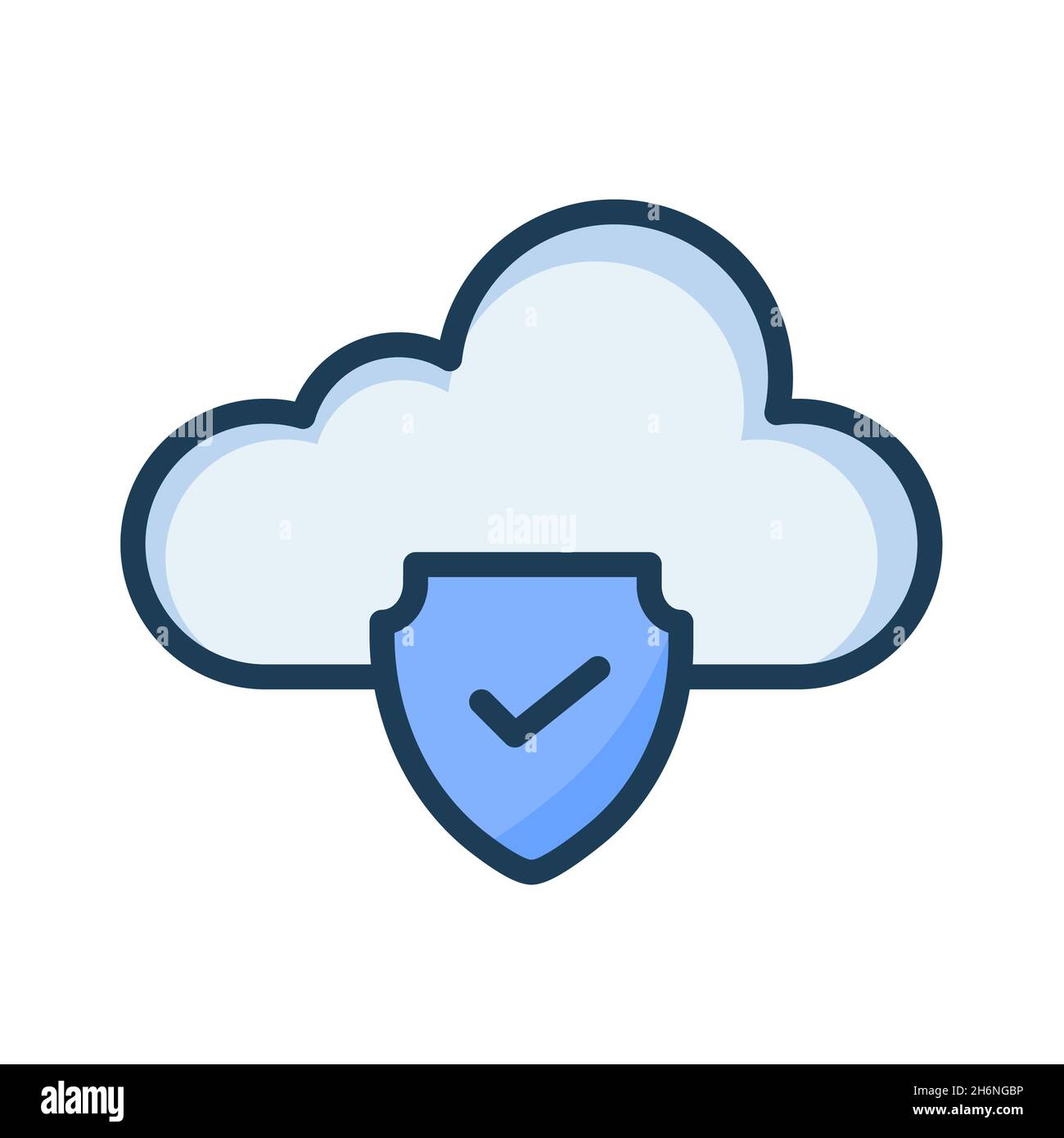 cloud shield security verified and secured single isolated icon with filled line style vector ...