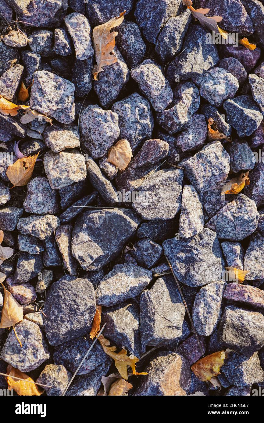 Top view of gravel texture for background with many autumn orange ...