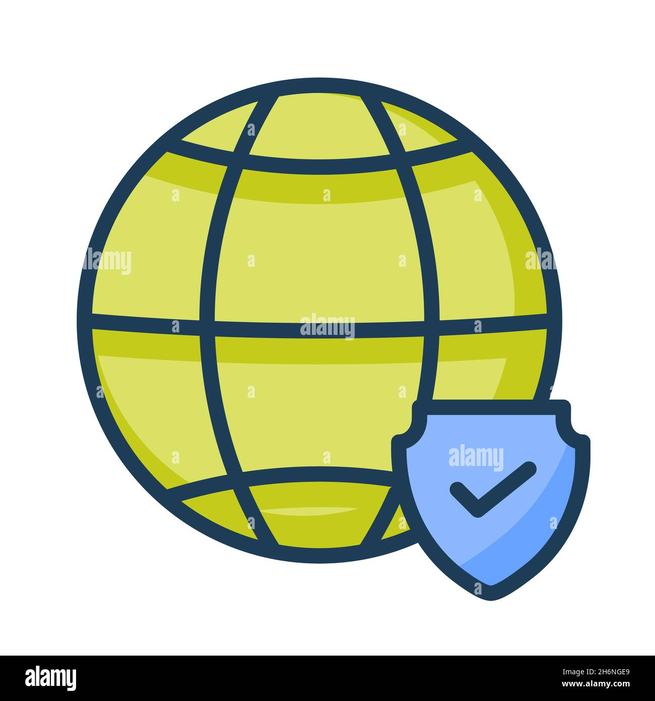 internet security globe with shield single isolated icon with filled ...