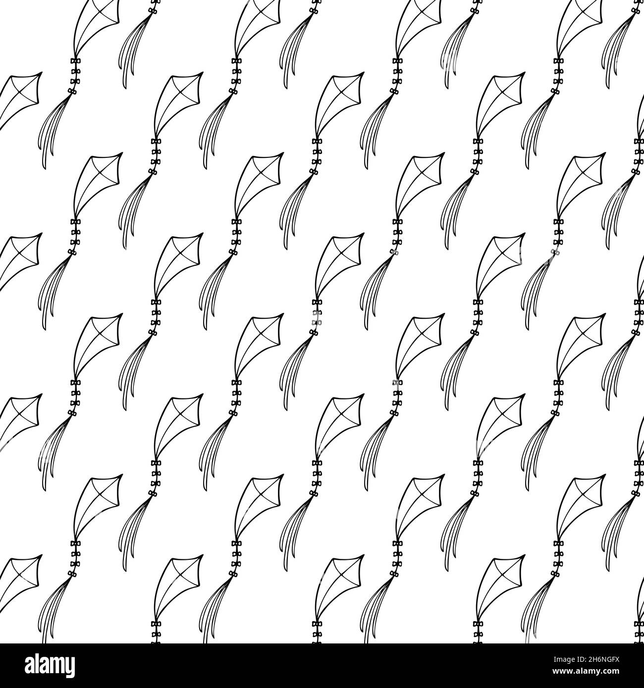 Kite vector seamless pattern doodle, hand drawn, minimalistic ...